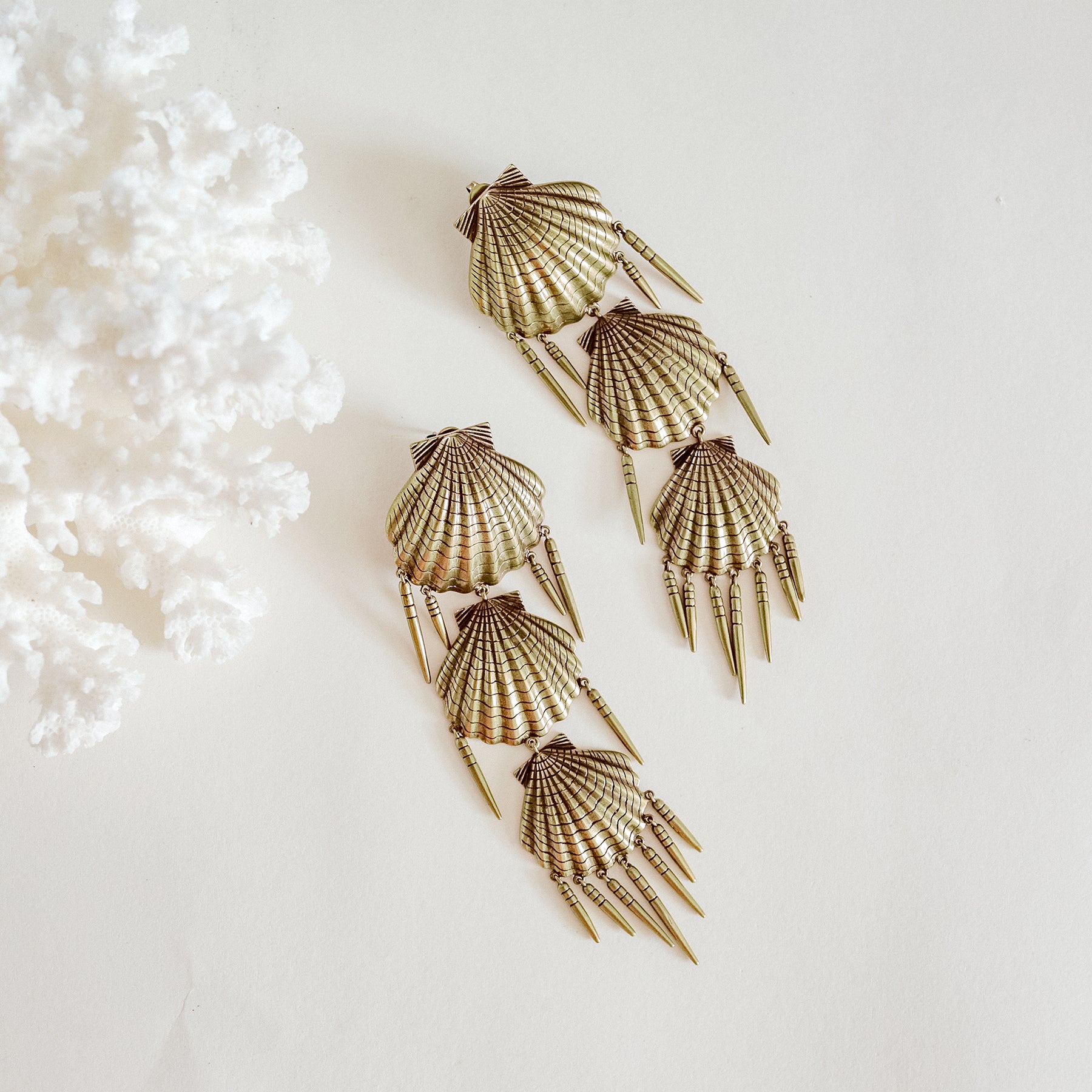 Delmar Shell Statement Earrings Antique Gold